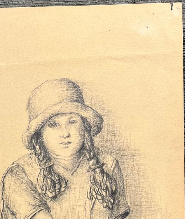 Antike Zeichnung von eine Mädchen Unlesenlig Signiert | Kaufen auf Ricardo