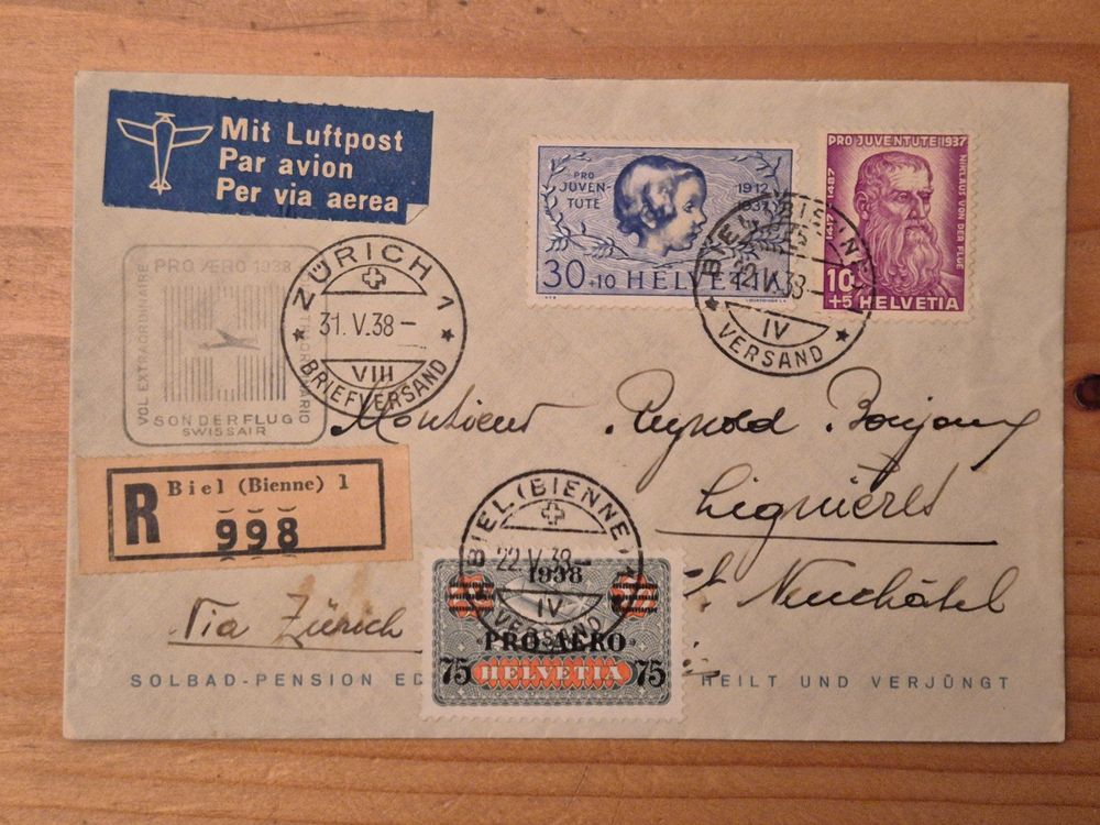 CH-R-Luftpostbrief Sonderflug Pro Aero 1938 gem. Bilder | Kaufen auf Ricardo