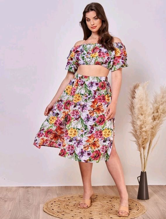 ensemble à fleurs, crop top et jupe, 0XL, neuf | Kaufen auf Ricardo