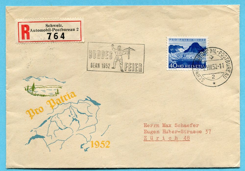 Brief Pro Patria 1952 - Bundesfeier Bern 1952 auf P2 (Gebraucht) in Opfikon für CHF 28 – mit ...