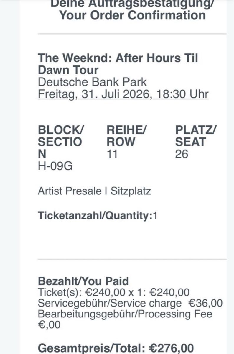 The Weeknd Konzert Ticket, 31. Juli 2026, Frankfurt (Neu und ...