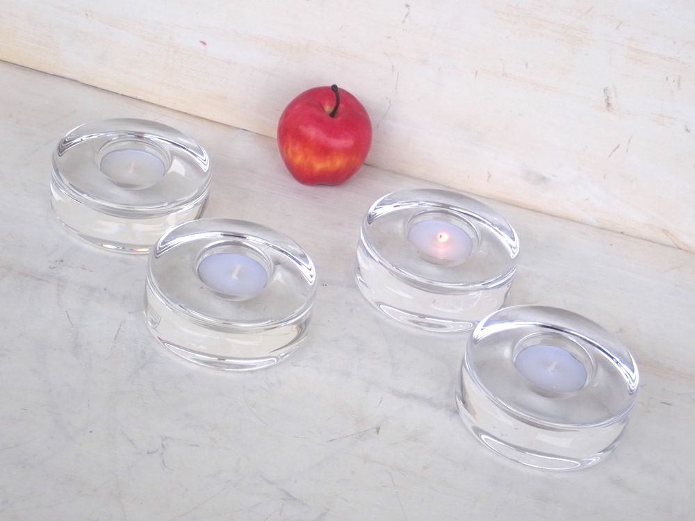 4 Orrefors Puck Teelichter Vintage Glas Design Kerzenständer (Gebraucht ...