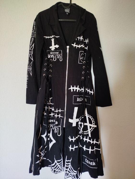 Goth Punk Rave Long Coat Barbed Wire Print | Kaufen auf Ricardo