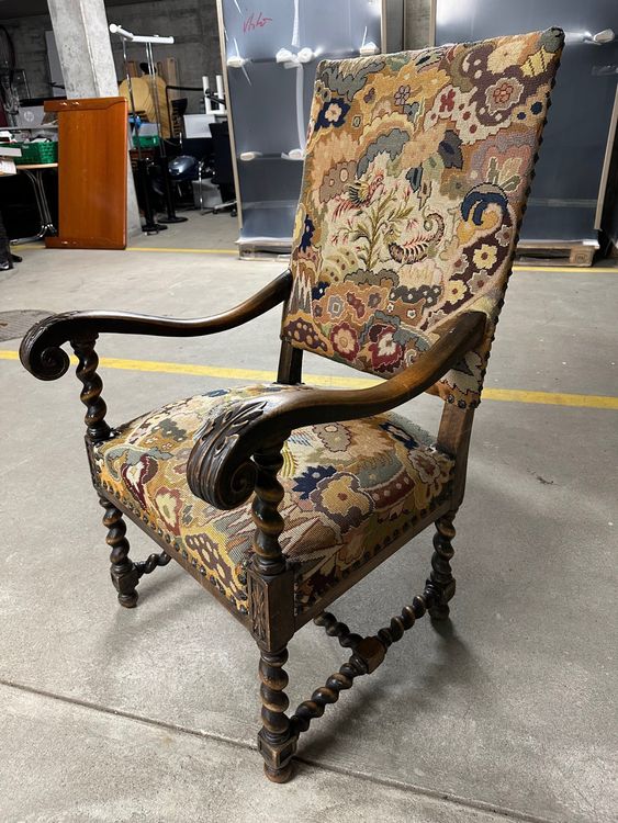 schöner antiker Sessel Gobelin Massivholz | Kaufen auf Ricardo
