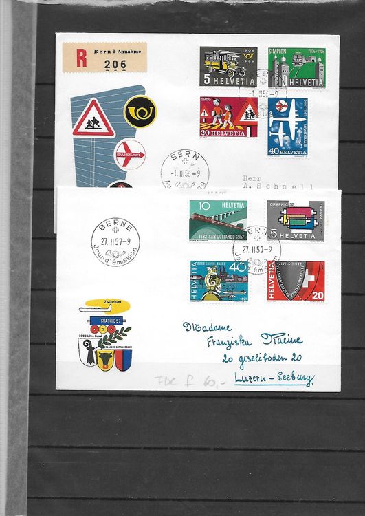 2 Freim. FDC 1956 + 1957 Kat: CHF 120.- (Gebraucht) in Basel für CHF 6 – mit Lieferung auf ...