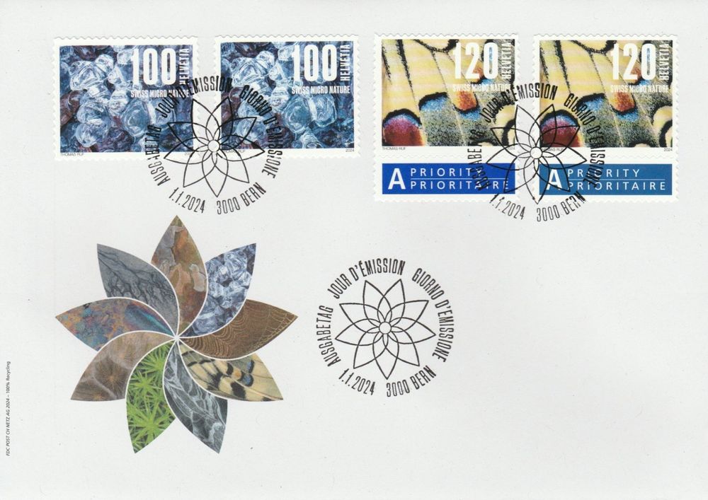 Naturmuster 2024 Combo FDC mit Marken aus dem MH und 4er-B | Kaufen auf Ricardo