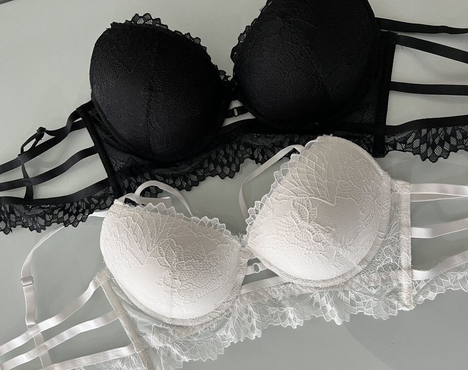 2 NEUE PUHS-UP BH SCHWARZ UND WEISS 80 C | Kaufen auf Ricardo