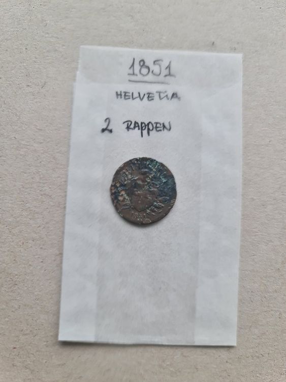 Antike Münze 2 Rappen Jahrgang 1851 (Gebraucht) in Madiswil für CHF 10 – mit Lieferung auf ...