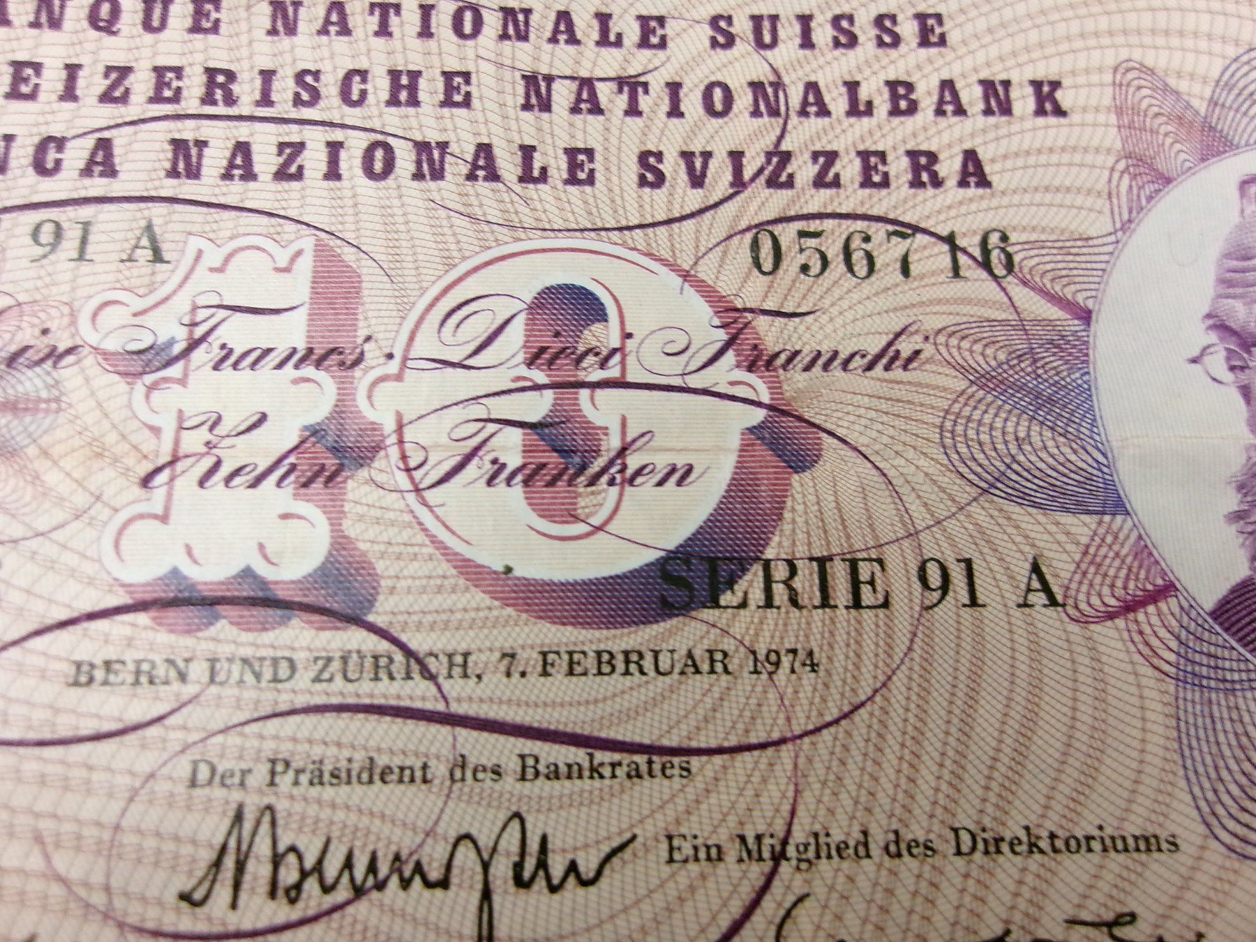 CH 10 Franken Banknote 1974 gut erhalten (Gebraucht) in Bad Zurzach für ...