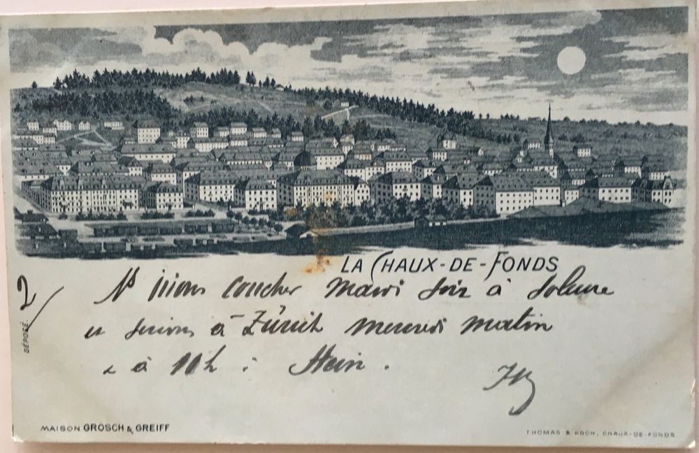 La Chaux-de-Fonds, grün-blaue Litho, 1900 | Kaufen auf Ricardo