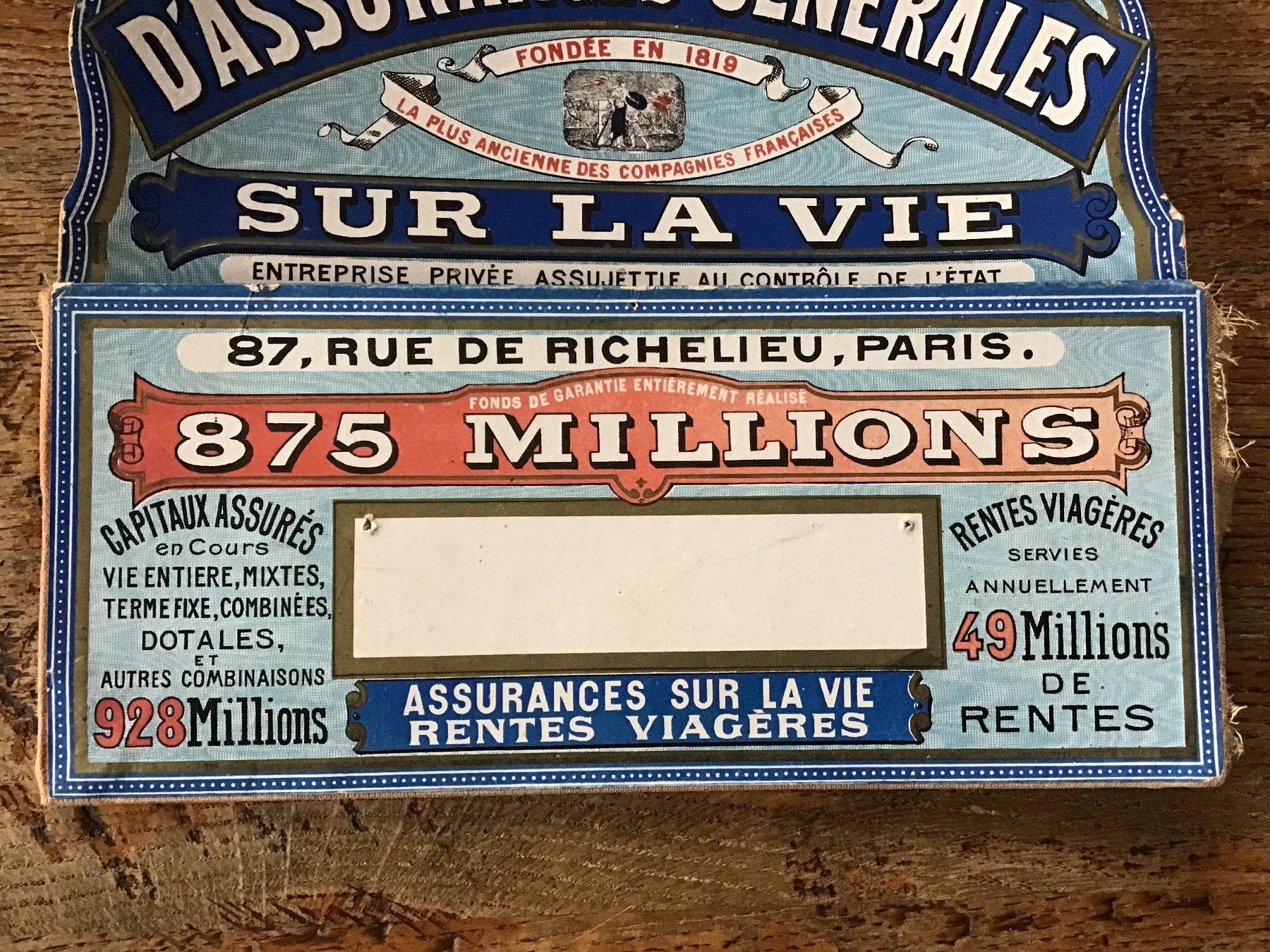 Panneau mural Cie d’Assurances générales sur la Vie (D'occasion) à ...