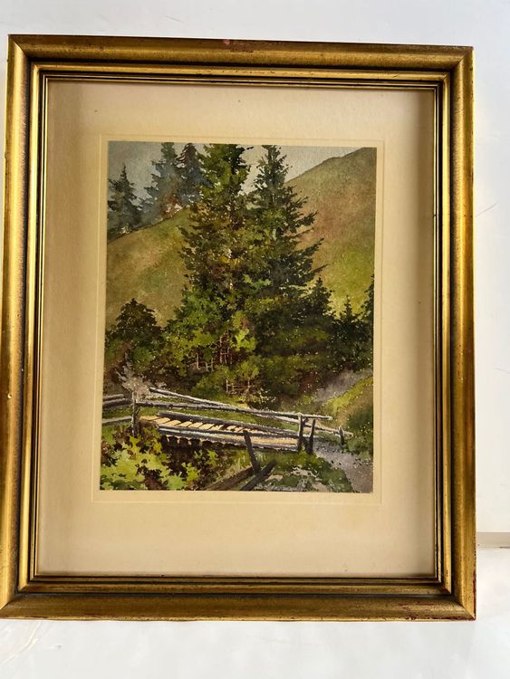 Antike Brücke landschaft Aquarell mit notiz. | Kaufen auf Ricardo