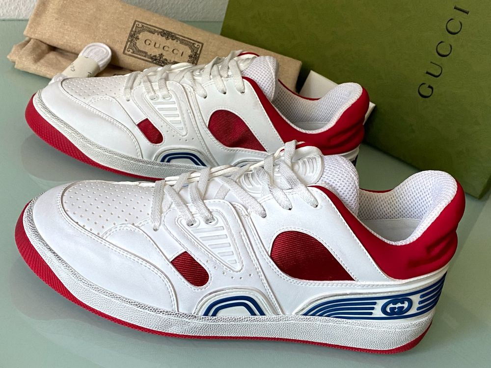 GUCCI GG Logo Demetra Weiss Rot Leder LowTop Sneaker 41 NEUE (Neu ...