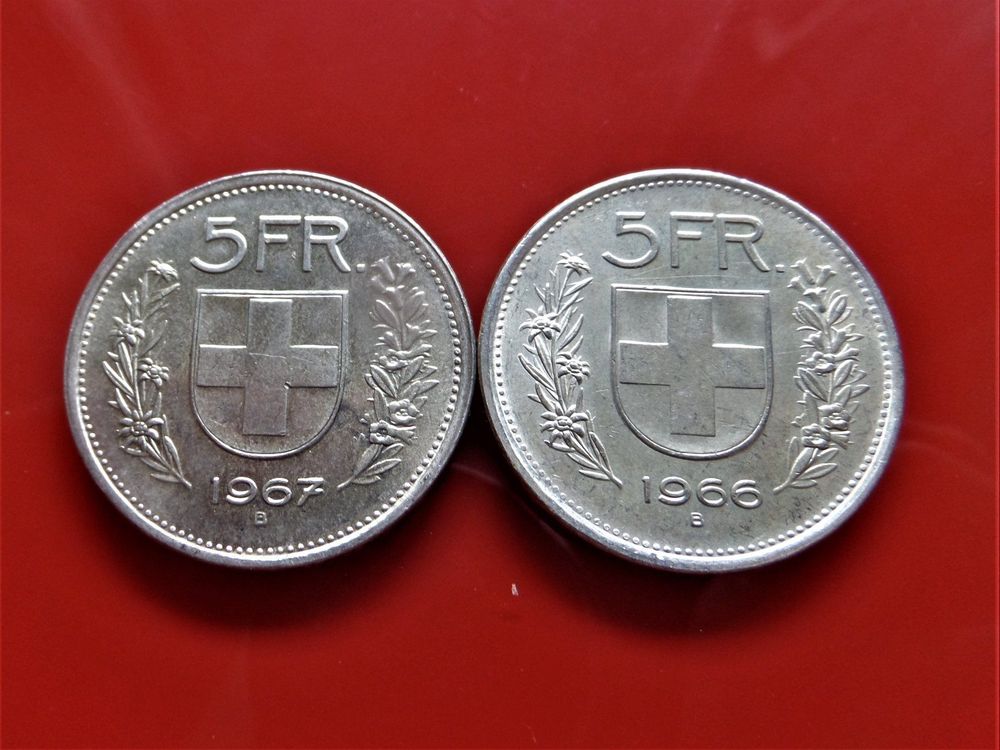 2 Stück CH- SILBER Münzen /5 Fr 1966 +1967sehr schöne (Gebraucht) in Glis für CHF 18 – mit ...