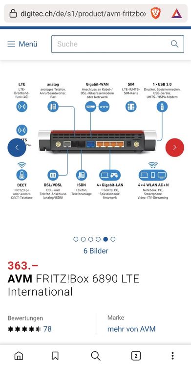 AVM FRITZ!Box 6890 LTE International (Gebraucht) in für CHF 150 – mit ...