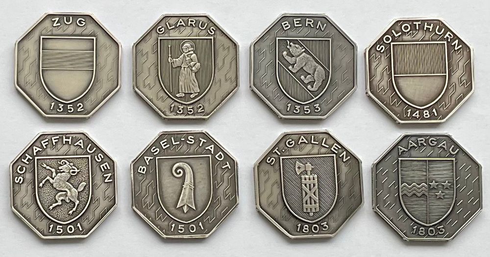 8 schöne Silber Kantons-Wappen-Barren (120,8 Gr) 999 Silber (Gebraucht ...