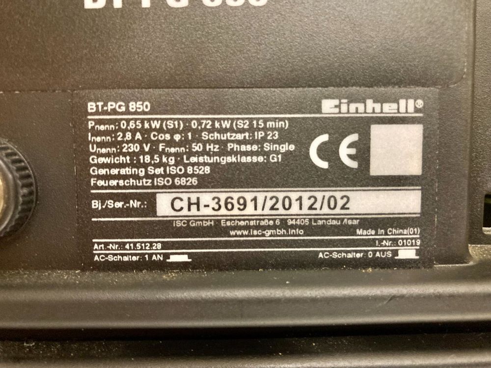 Einhell Generator BT-PG 850 (Gebraucht) in für CHF 56 – nur Abholung ...