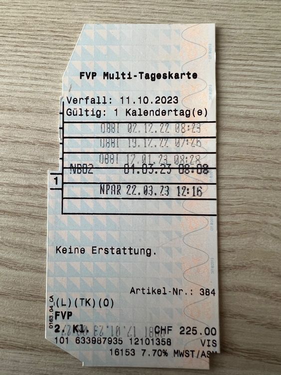 SBB FVP Tageskarte Verfall 11.10.2023 (Neu (gemäss Beschreibung)) in Oberbipp für CHF 35 – mit ...