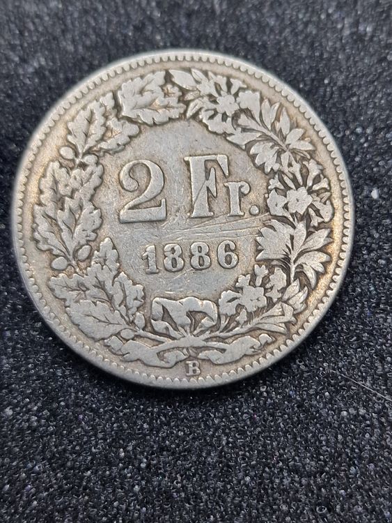 🇨🇭 Seltene 2 Franken 1886 Silbermünze – Sitzende Helvetia (Gebraucht) in Bülach für CHF 35 – mit ...