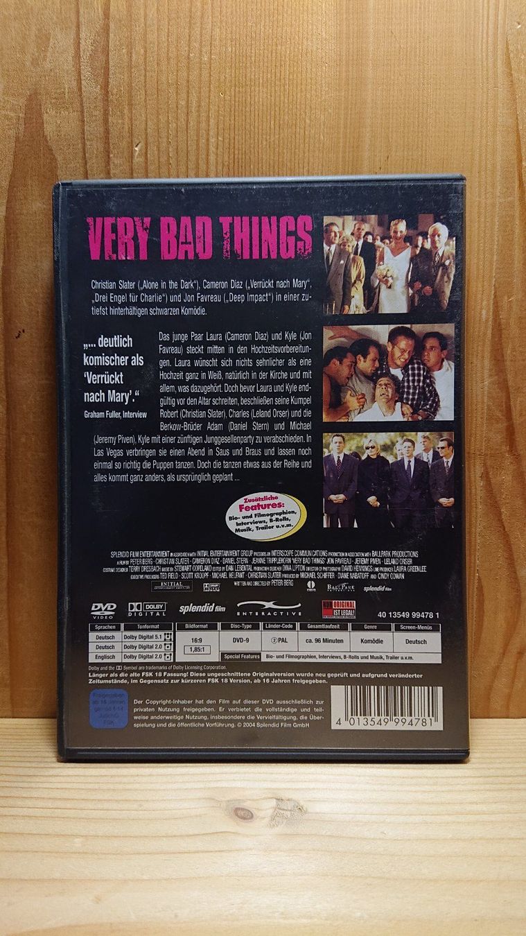 VERY BAD THINGS DVD Uncut mit Christian Slater Cameron Diaz (Gebraucht ...