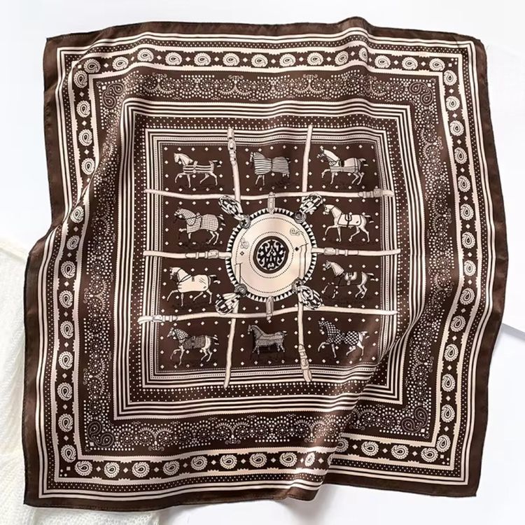 New 53cm Silk Scarf, Brown Horse Pattern 100% Pure Silk (Neu und ...