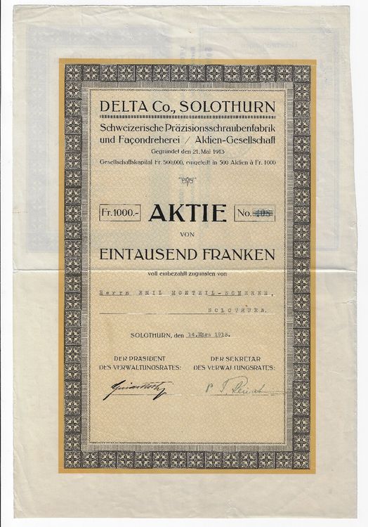 Delta AG, Solothurn - 3 Aktien (Gebraucht) in Balsthal für CHF 19 – mit Lieferung auf Ricardo kaufen