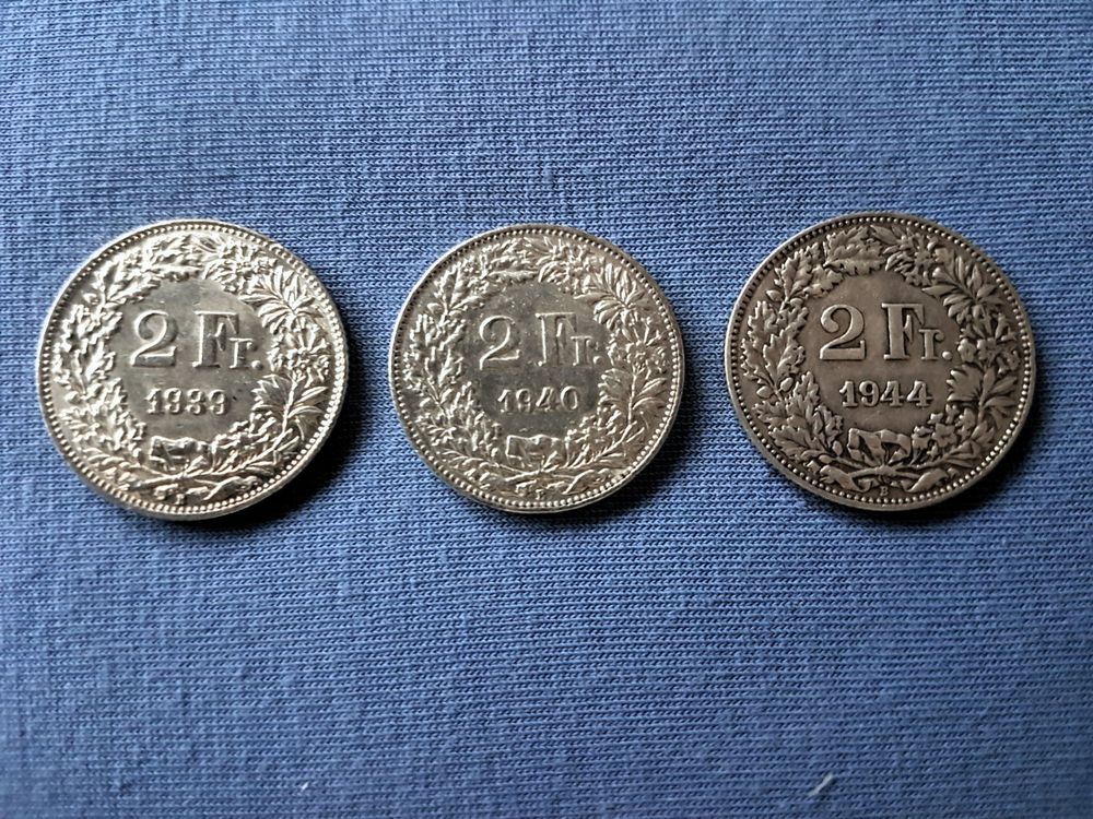 3 x 2 Fr Silbermünzen 1939 – 1940 - 1944 Serie ab nur 1 Fr ! | Kaufen auf Ricardo