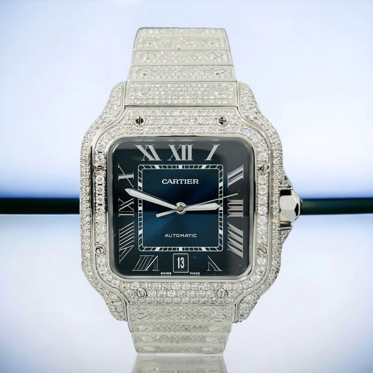 Cartier Santos De Cartier Iced Out Diamond – Roman Blue Dial | Acheter ...