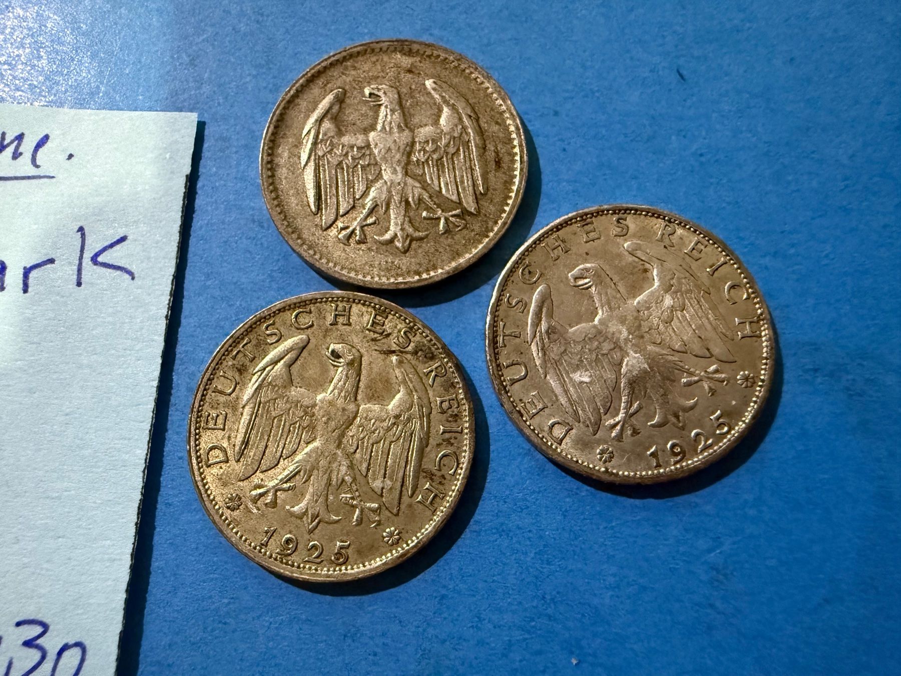 ALLEMAGNE : 3 X 1 MARK 1925 - ARGENT (D'occasion) à genève pour CHF 21 ...