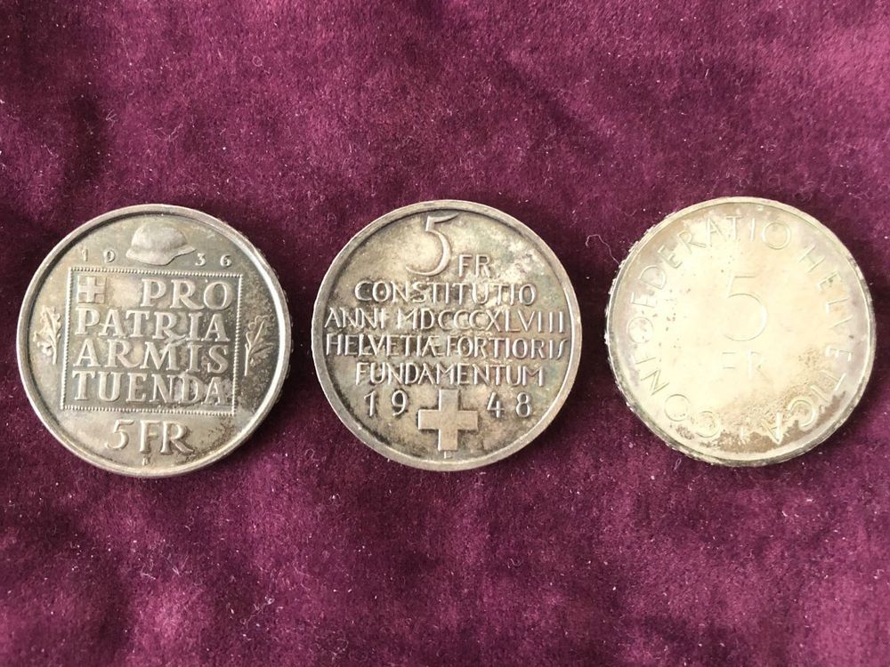 3 x 5 Franken Gedenkmünzen 1936/1948/1963 (Gebraucht) in Zürich für CHF 27.1 – mit Lieferung auf ...