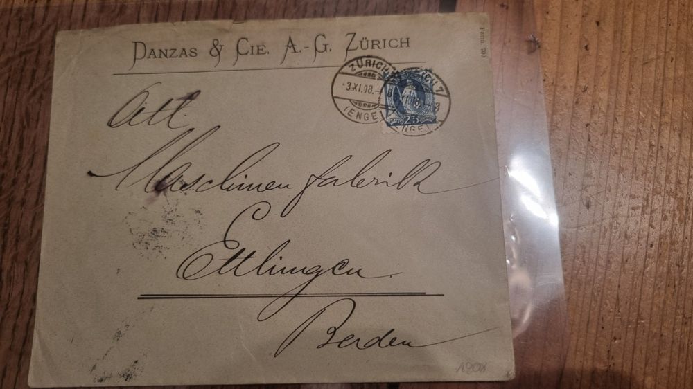 1908 25 Rp Stehende Helvetia Brief nach Ettlingen Deutschlan (Gebraucht) in Arni AG für CHF 3 ...