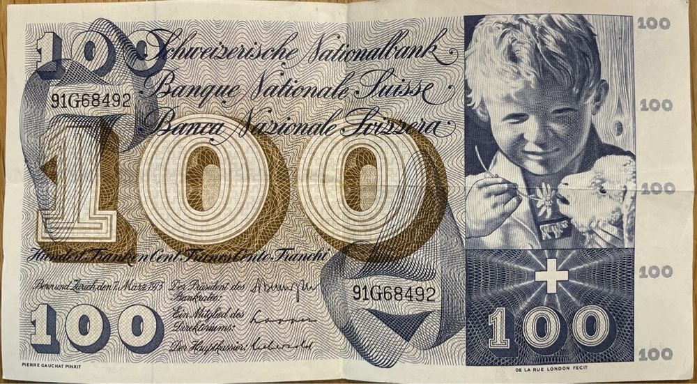 SFr.100.- Hunderter Note 1973 (Gebraucht) in Zürich für CHF 24 – mit ...