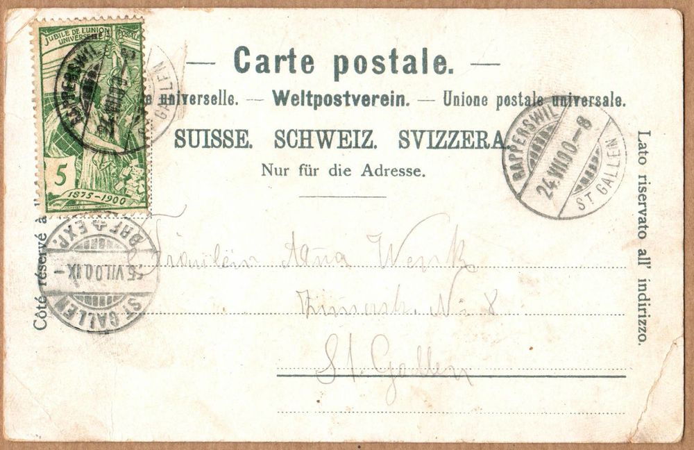 1900 - Lithographie - Gruss aus Rapperswil - UPU (Gebraucht) in Chavornay für CHF 5 – mit ...