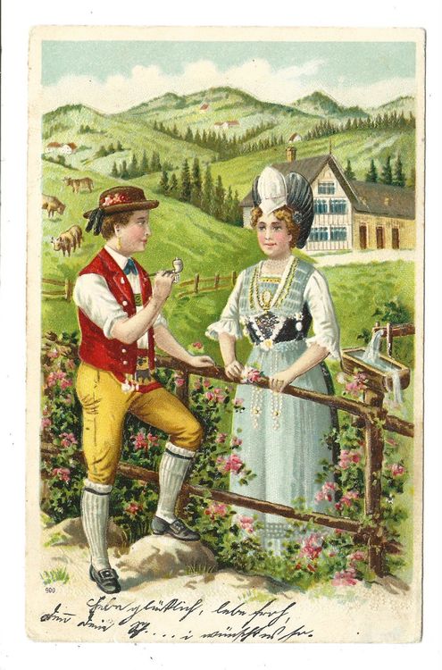 Appenzell (AI) Paar in Tracht - Prägedruck-Litho - 1905 (Gebraucht) in Engelburg für CHF 8.9 ...