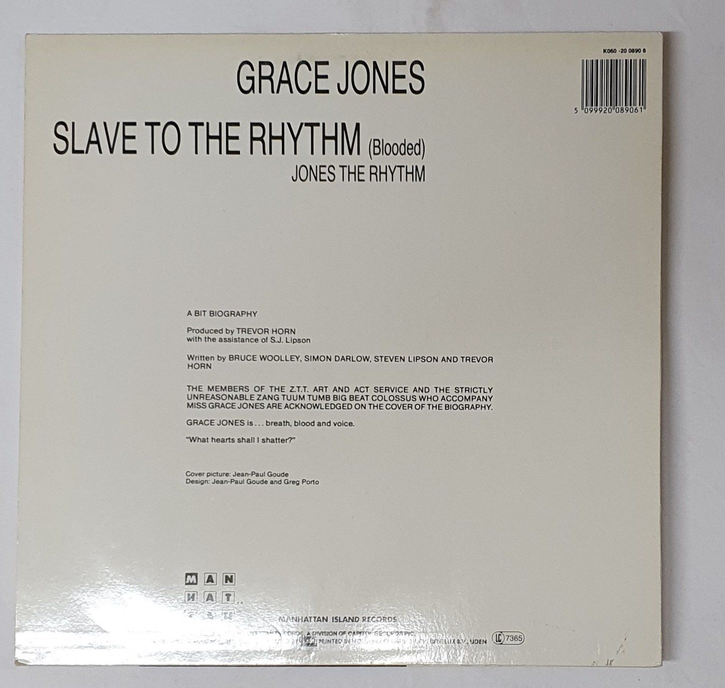 Vinyl 12" Maxi-Single - Grace Jones – Slave To The Rhythm (Gebraucht ...