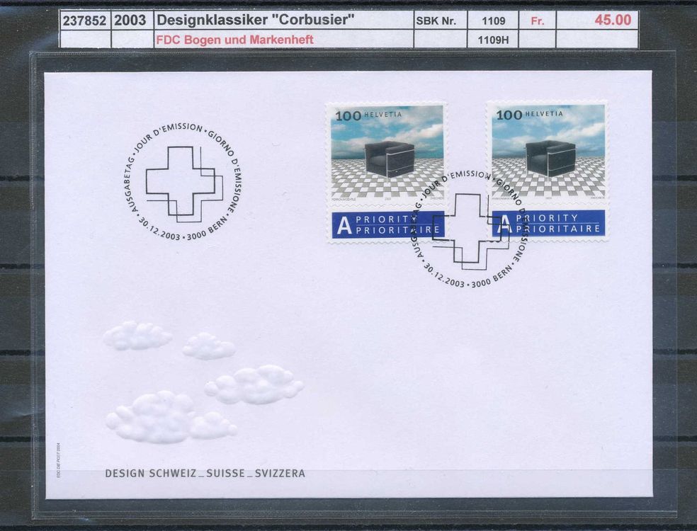 2003 Designklassiker "Corbusier" - FDC (Bogen und Heft) (Gebraucht) in Winterthur für CHF 45 ...
