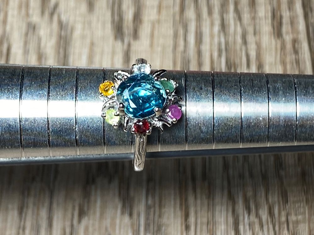 Blautopas + Fancy Gem Ring 🌸💎 Silber 925 vergoldet S268 (Neu und ...