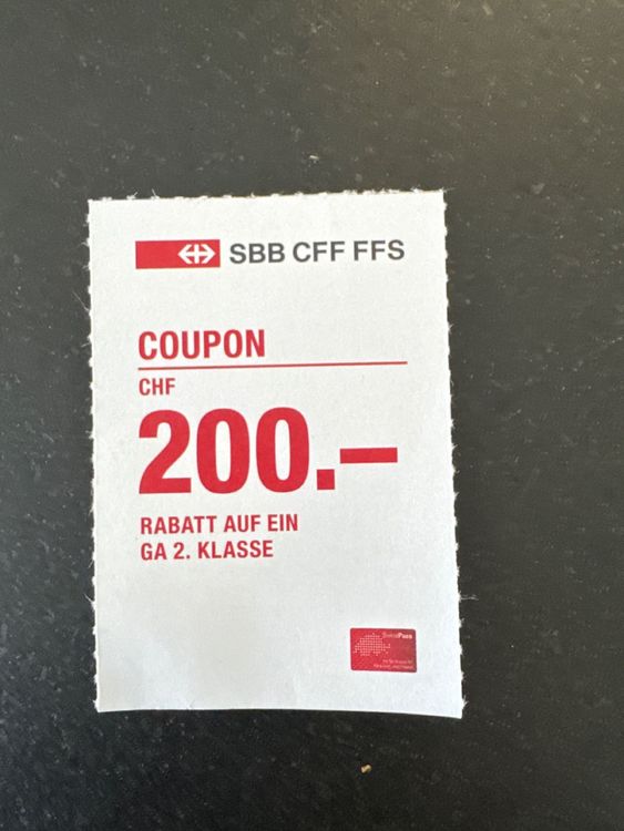 SBB Gutschein Fr. 200.-- Rabatt auf ein GA 2. Klasse (Neu (gemäss Beschreibung)) in Reinach BL ...