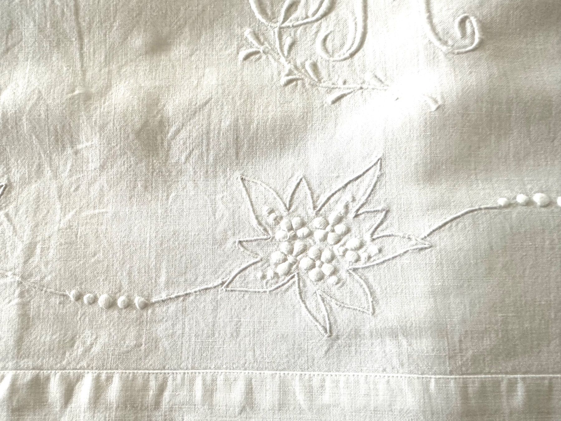 🟢 Ancien drap brodé JM / Altes besticktes Edelweiss-Tuch JM (D'occasion ...