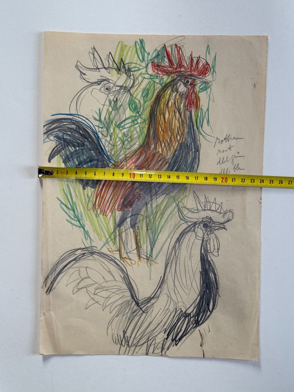 Hans Fischer (FIS) – Tierstudie Hahn, Farbstift & Bleistift (Gebraucht ...