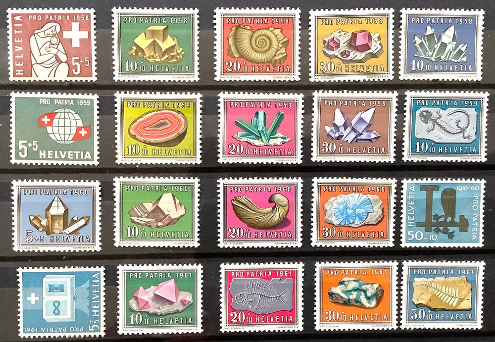 1958-61 Pro Patria Mineralien Komp. Sätze ** (Neu (gemäss Beschreibung ...
