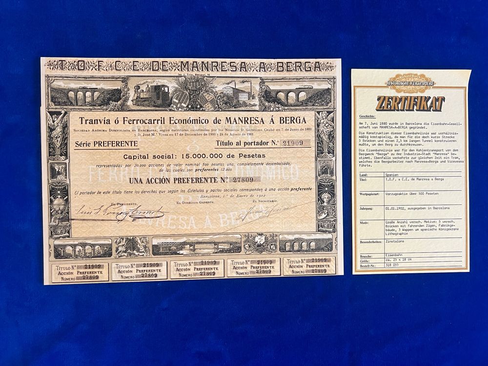 Historische Aktie Mantesa-a-Berga Eisenbahn Spanien (Gebraucht) in ...