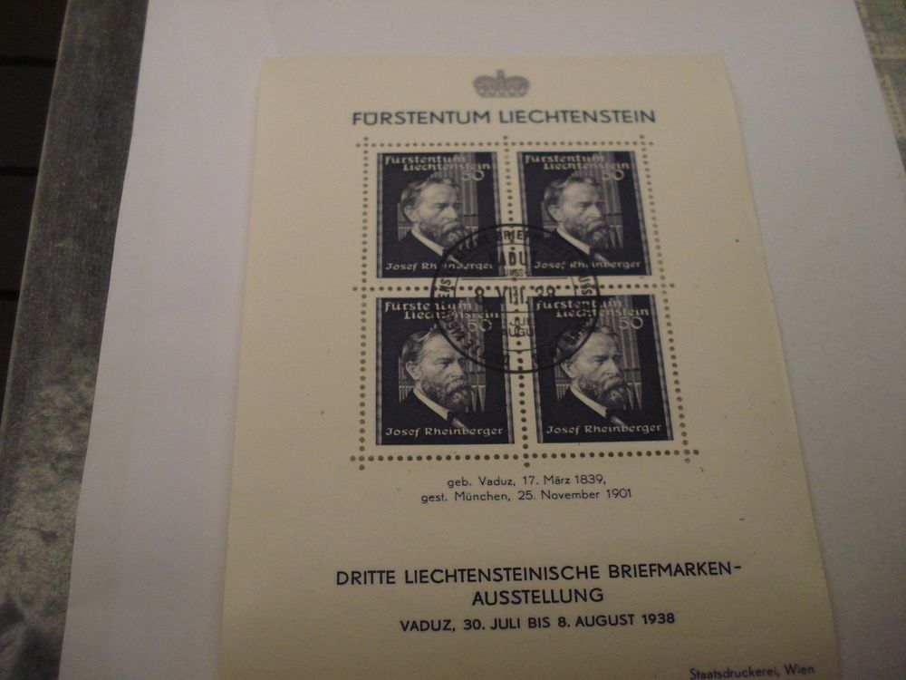 Liechtenstein Block 1938, Josef Rheinberger, Sonder-o | Kaufen auf Ricardo