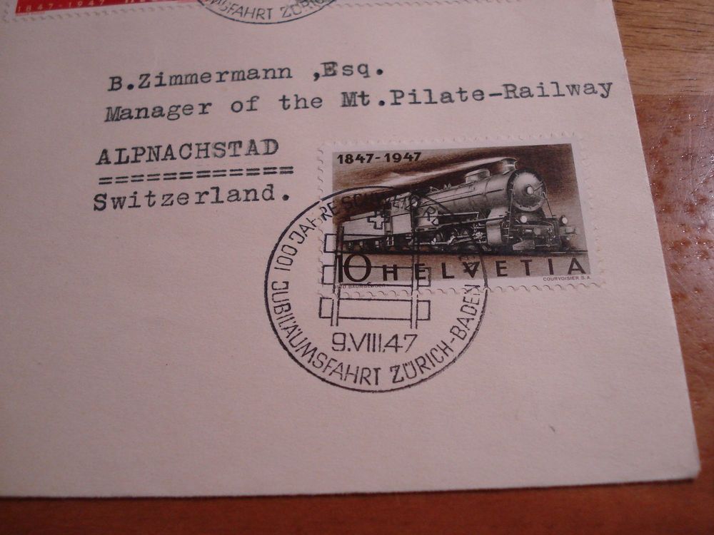 Brief 1947, Satz 100 Jahre Eisenbahn, Sonder-o (Gebraucht) in Niederwil AG für CHF 1 – mit ...
