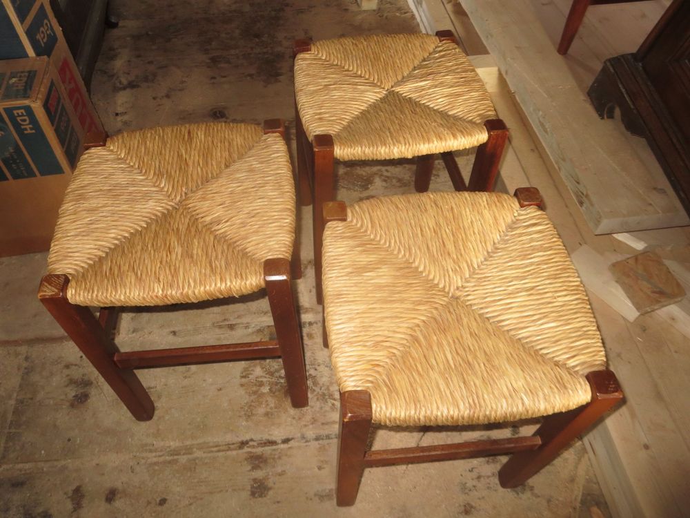 3 Hocker mit Bastgeflecht,massivholz | Kaufen auf Ricardo