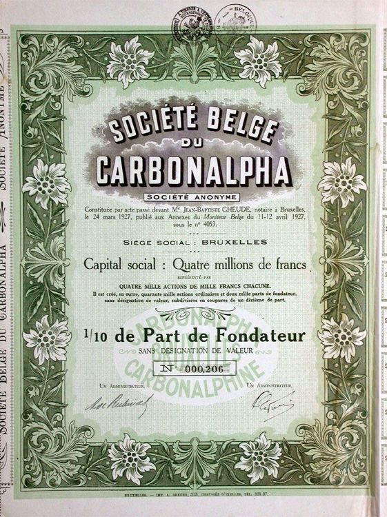 Société Belge du Carbonalpha SA, Bruxelles - 1927 (Gebraucht) in ...