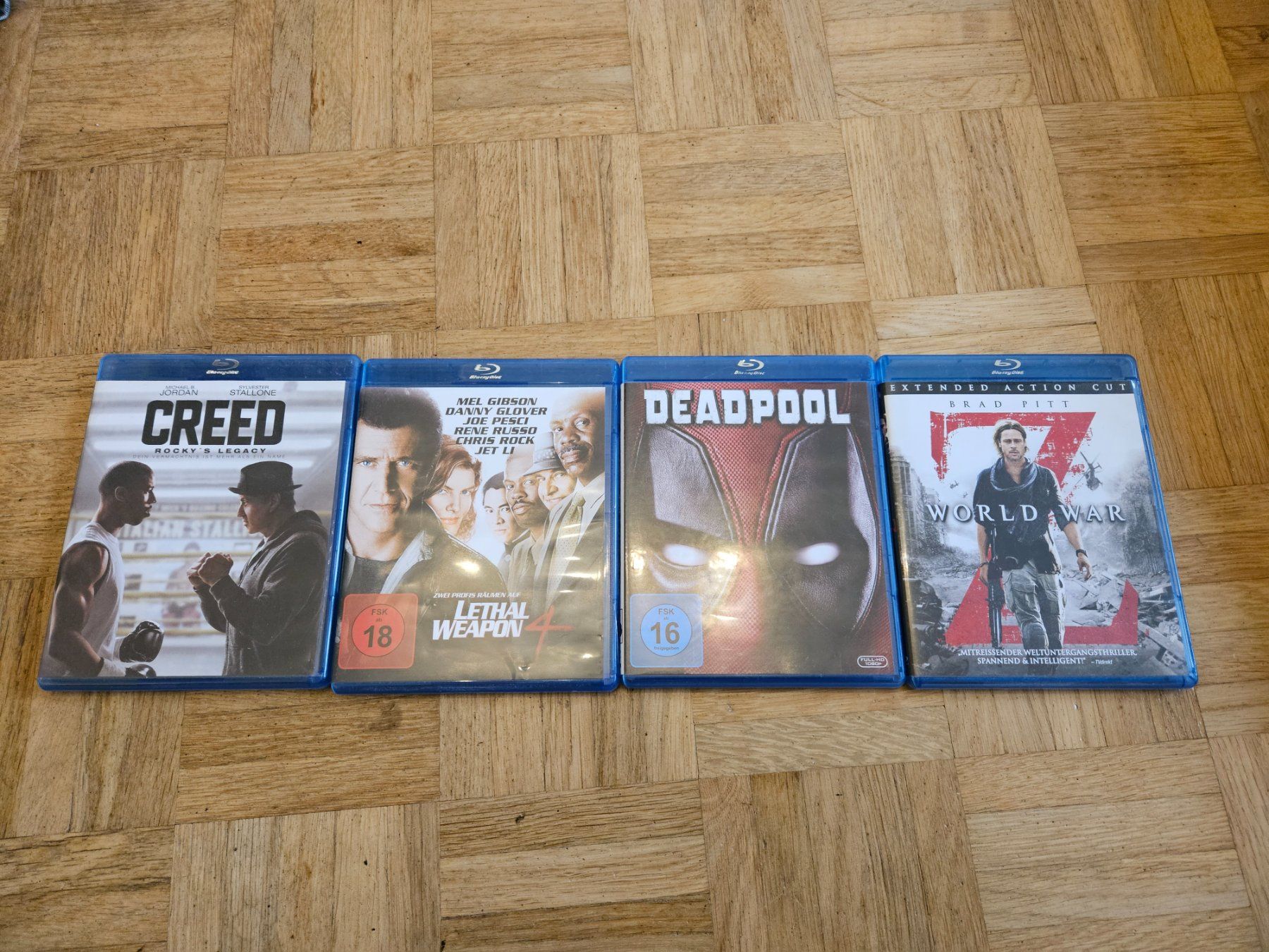 4 Blu-ray Filme, Deadpool, World war Z, Creed, Lethal weapon (Gebraucht ...