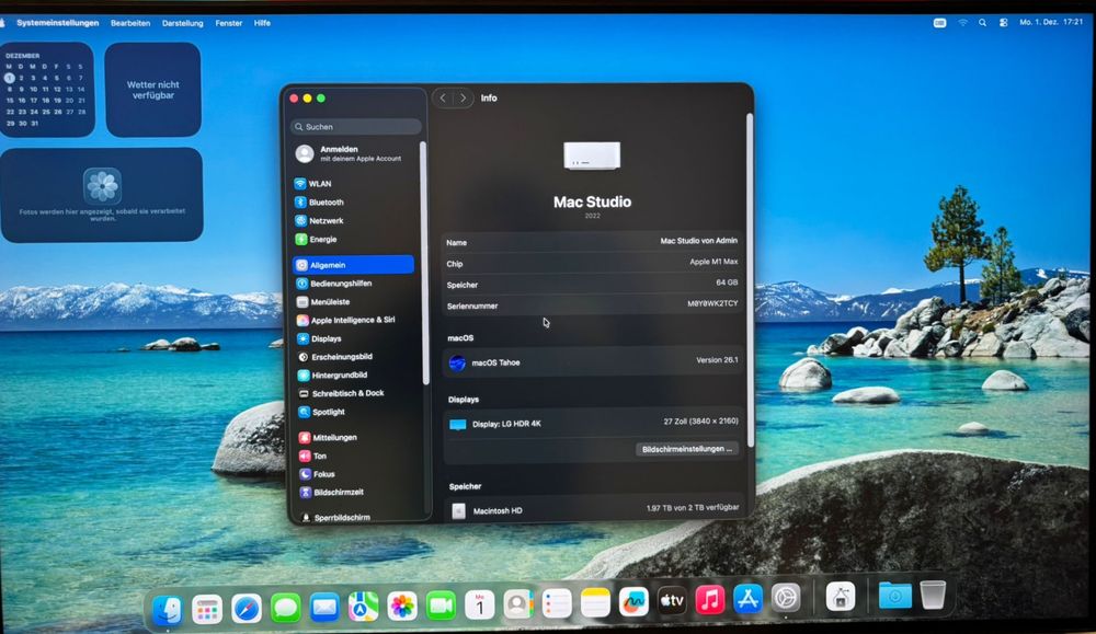 Mac Studio M1 Max, 64 GB RAM, 2 TB SSD (Gebraucht) in Affoltern am ...