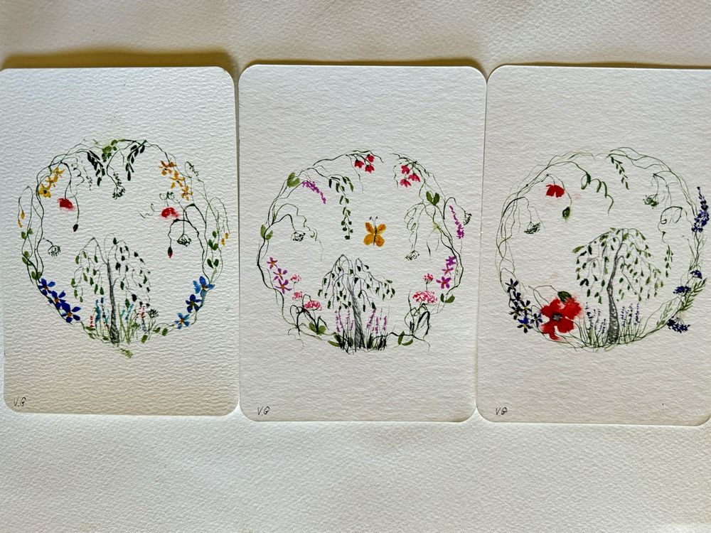 3 Aquarell-Bilder Frühling Baum Blumen Unikat handgemalt (Gebraucht) in Lanzenhäusern für CHF 21 ...