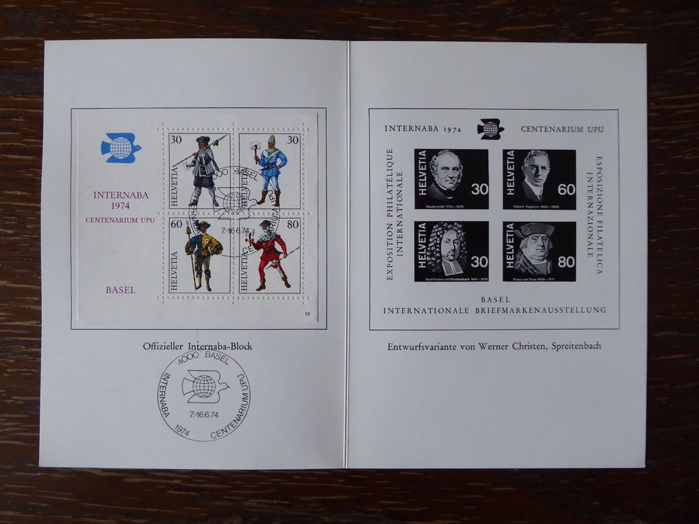 Schweiz Block INTERNABA 1974 gestempelt mit Entwurfsvariante (Gebraucht) in Riniken für CHF 2.5 ...